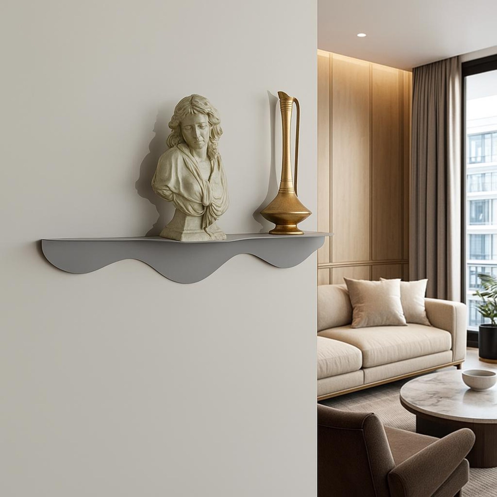 Floating Wavy Metal Shelf – Galvanized Steel Wall Decor – Minimalist ...