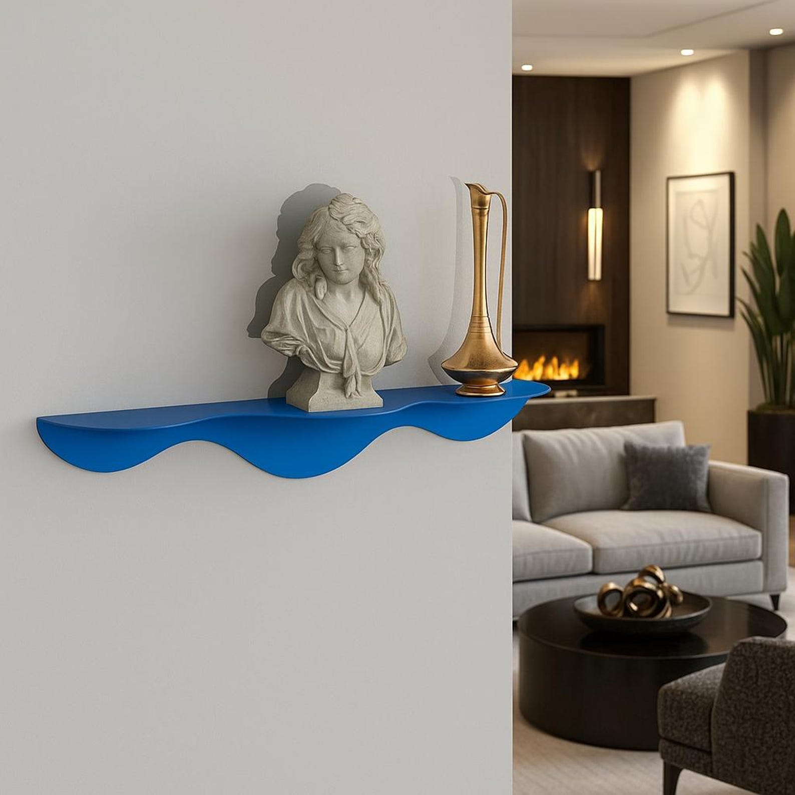 Floating Wavy Metal Shelf – Galvanized Steel Wall Decor – Minimalist ...
