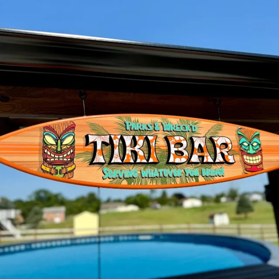 Surfboard, Personalized Tiki Bar Surfboard Sign: Coastal Beach Decor - Etsy