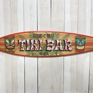 Surfboard, Personalized Tiki Bar Surfboard Sign: Coastal Beach Decor - Etsy