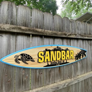Surfboard Signs, Tiki Bar Surfboard Sign, Hawaiian Beach Surfing Decor ...