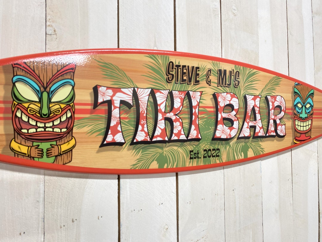 Tiki Bar Sign, Surfboard Signs, Personalized Tiki Signs, Surfboard Wall ...