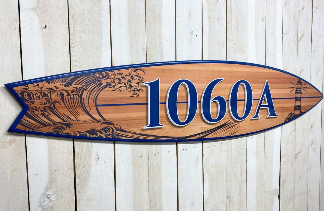 Surfboard Address Sign, Surfboard House Number Plaque, Beach Decor ...