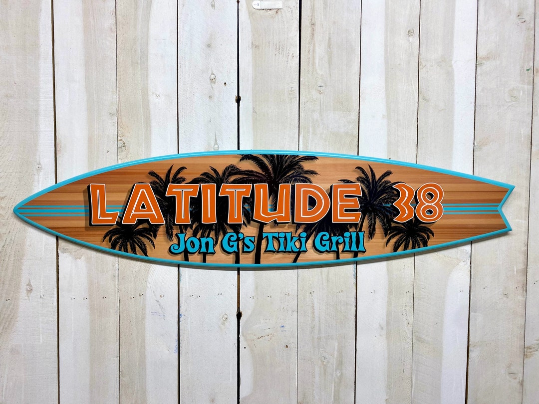 Personalized Surfboard Sign: Coastal Beach Decor, Tiki Bar Art - Etsy