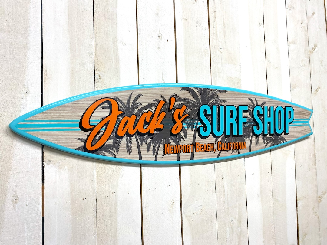 Surfboard Decor, Wall Art Personalized SURF SHOP Sign, Beach or Tiki ...