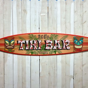 Surfboard, Personalized Tiki Bar Surfboard Sign: Coastal Beach Decor - Etsy