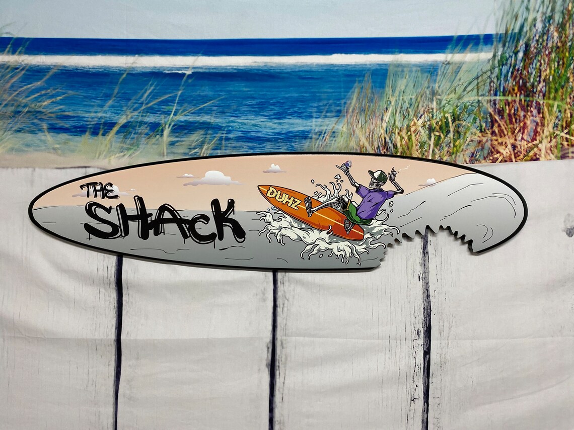 Shark Bite Surfboard Sign, Custom Beach House Wall Art - Etsy
