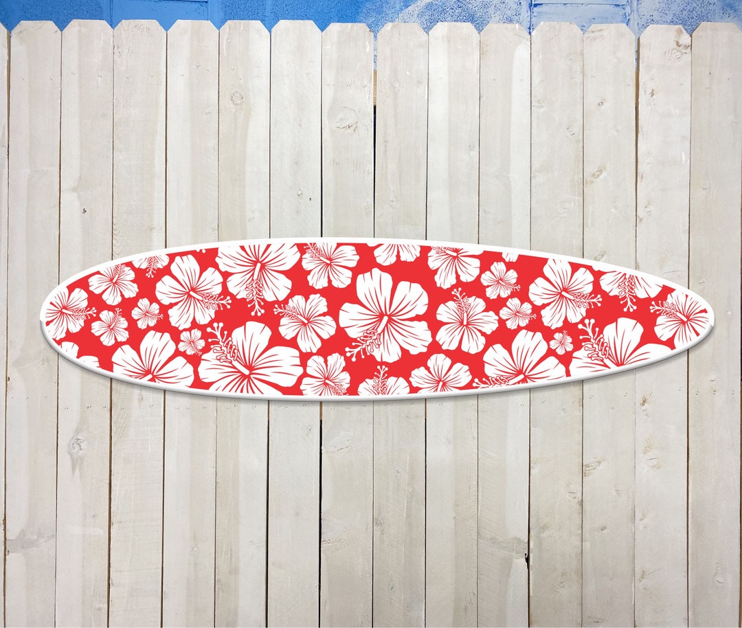 Surfboard Wall Hanging, Hibiscus Design Surf Board, Flower Surfboard ...