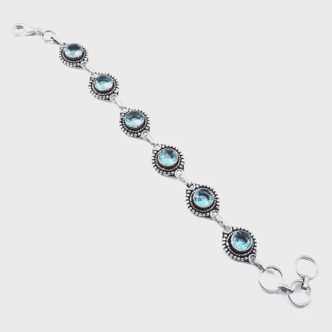 Sky Blue Topaz Bracelet: Sterling Silver Handmade December Birthstone ...
