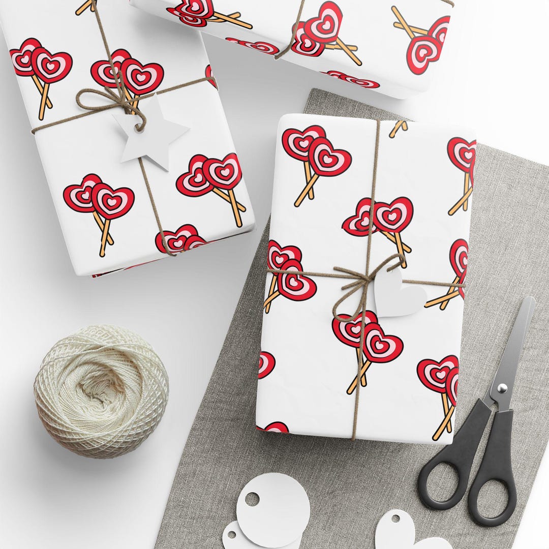 Red Floral Lollipop Pattern Wrapping Paper | Holiday Valentine Gift ...