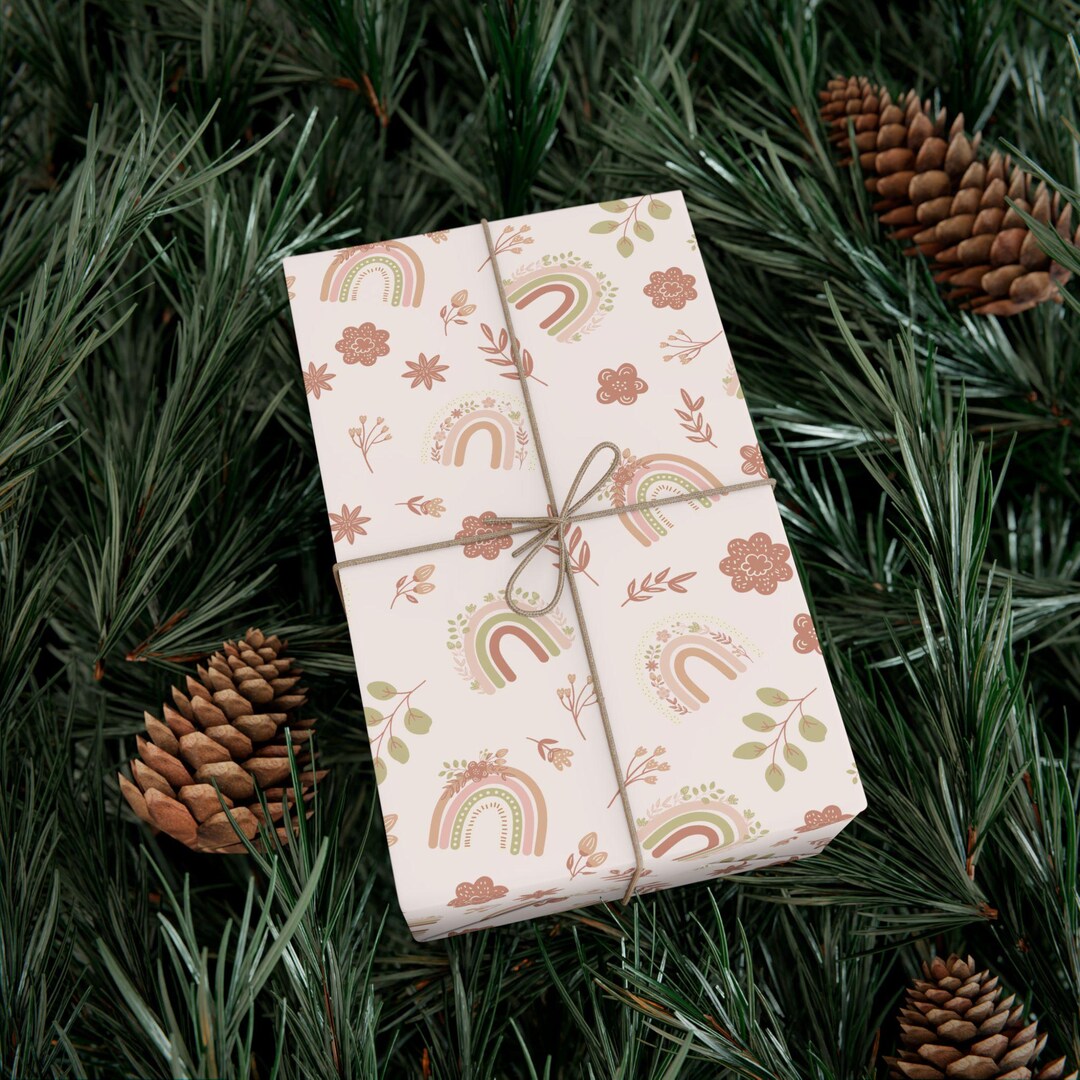 Boho Rainbows Floral Gift Wrap Paper | Neutral Pastel Wrapping Sheets ...