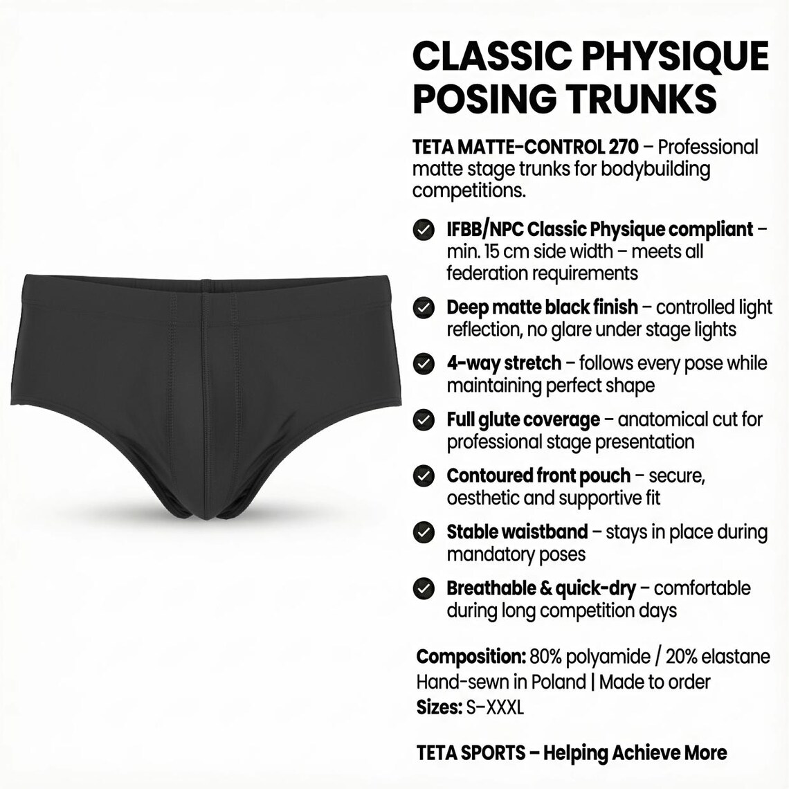 IFBB NPC Classic Physique Shorts - 15cm Side Matte Posing Trunks - Teta ...