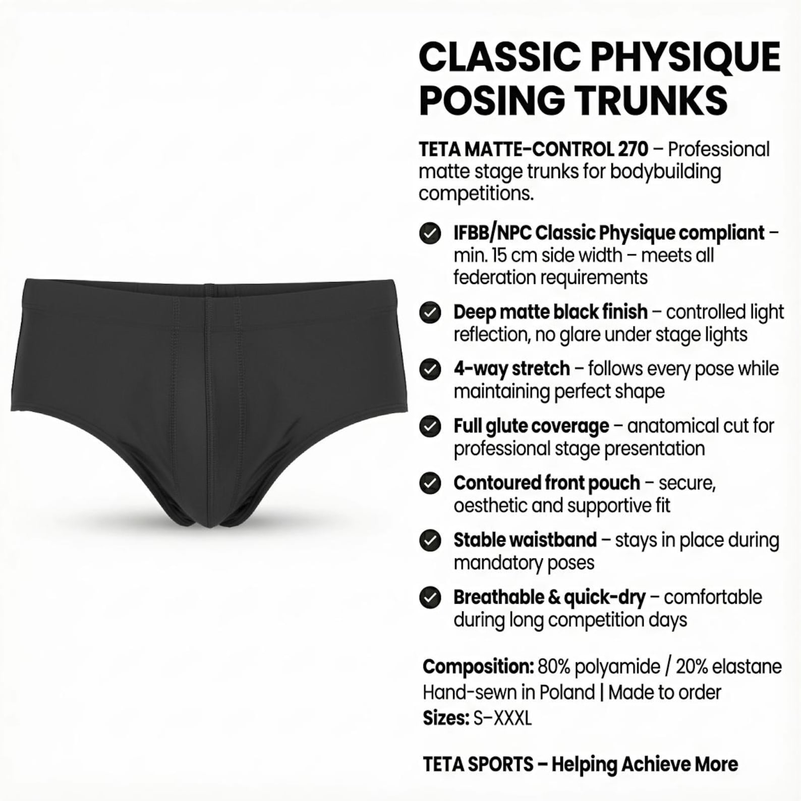 IFBB NPC Classic Physique Shorts - 15cm Side Matte Posing Trunks - Teta ...