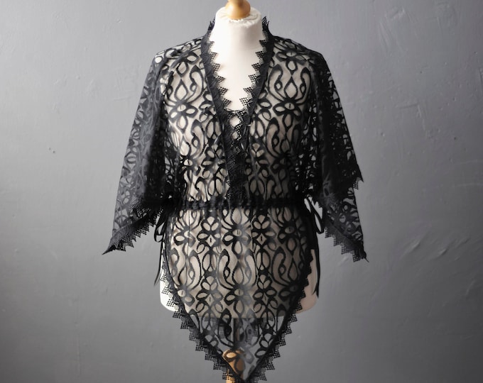 Sheer Lace Poncho Top, See Through Gothic Negligee, Witchy Summer ...