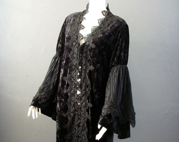 Gothic Velvet Duster Coat, Long Witchy Robe With Bell Sleeves, Small to ...