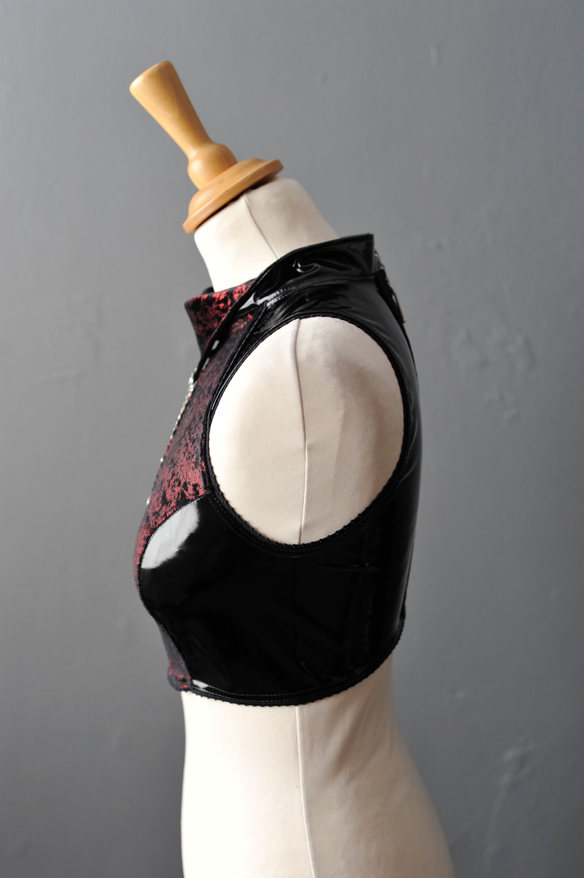 Metallic Velvet PVC Crop Top, Futuristic Goth Sleeveless Vest - Etsy