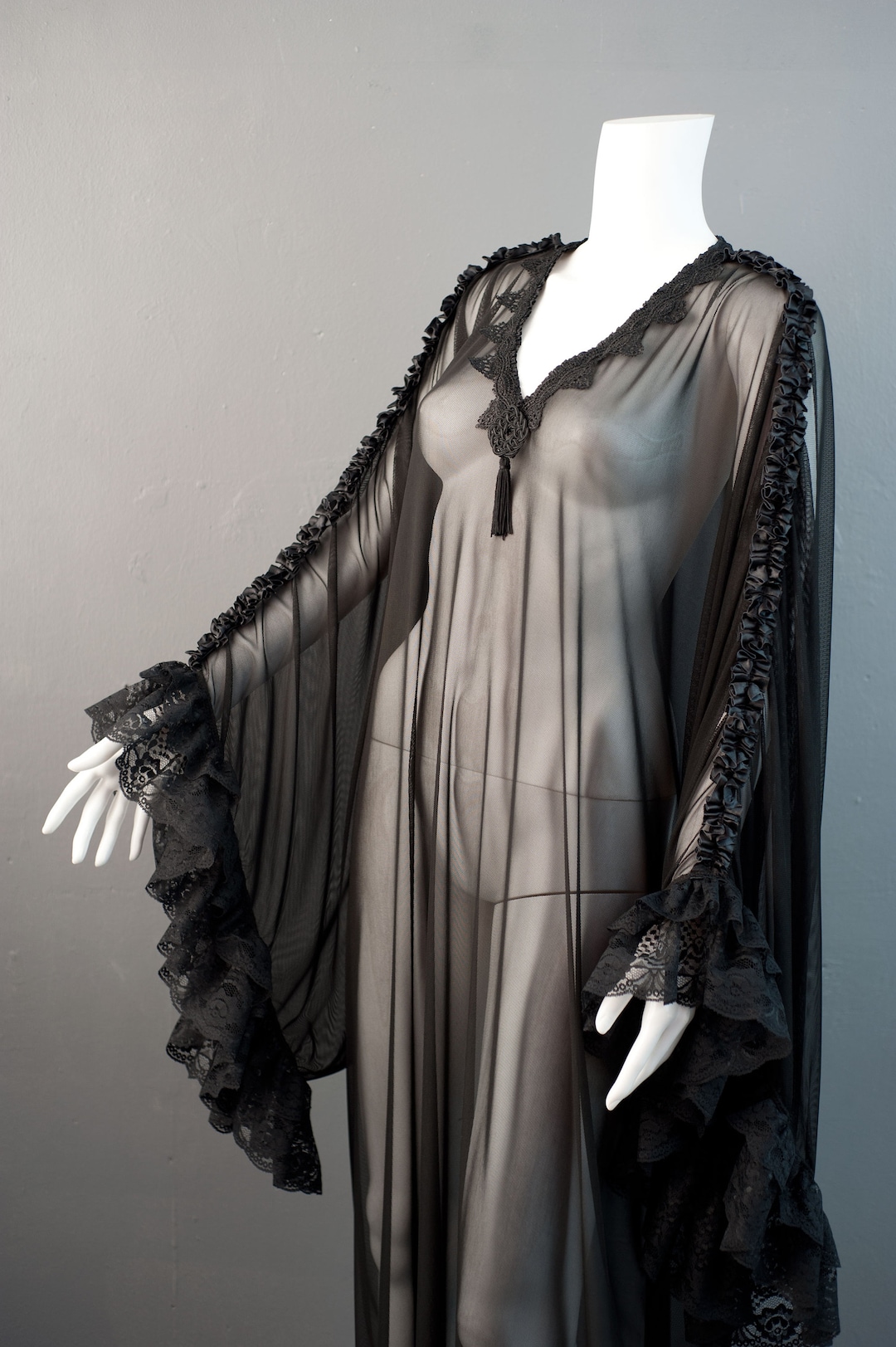 Gothic Mesh Kaftan, Sheer See Through Peignoir, Vampire Loungewear ...