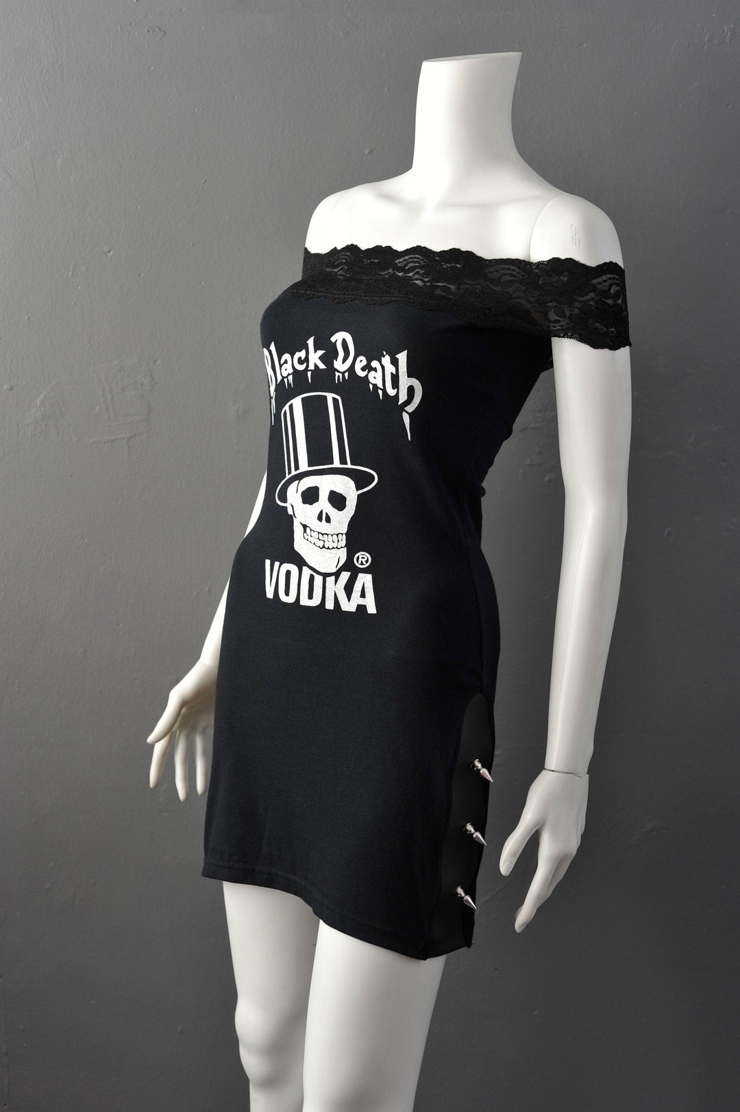 Gothic Rock Skull Mini Dress With Spikes, Upcycled Punk Death Clothing ...