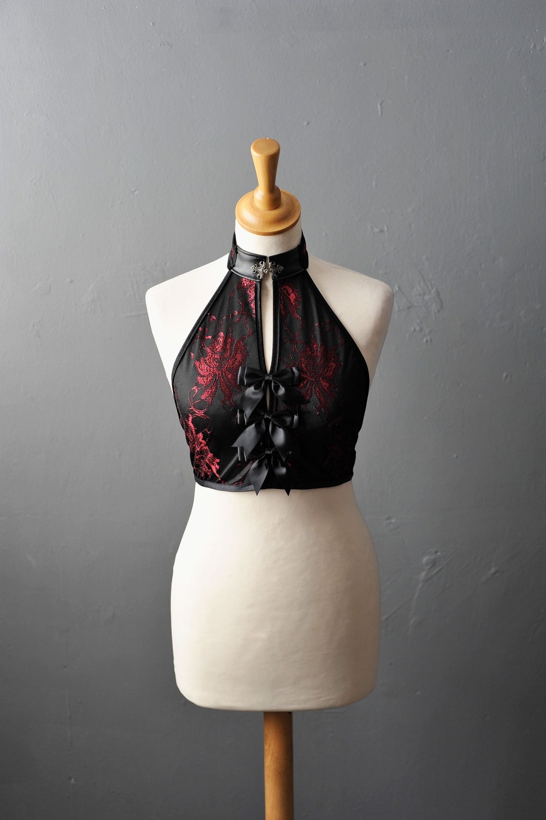 Satin Lace Halterneck Backless Crop Top Goth Small to Plus Size - Etsy