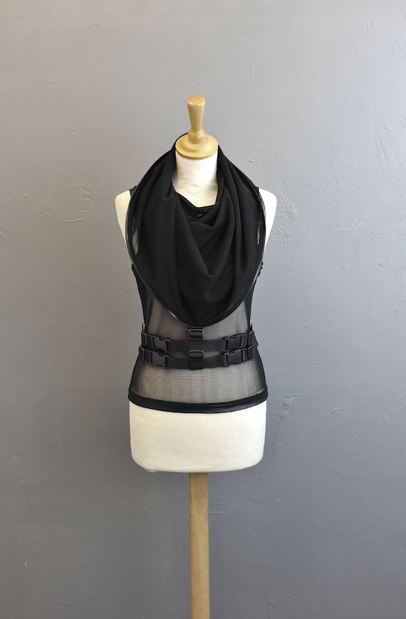 Cyber Futuristic Mesh Tank Hooded Cowl Net Top | Etsy