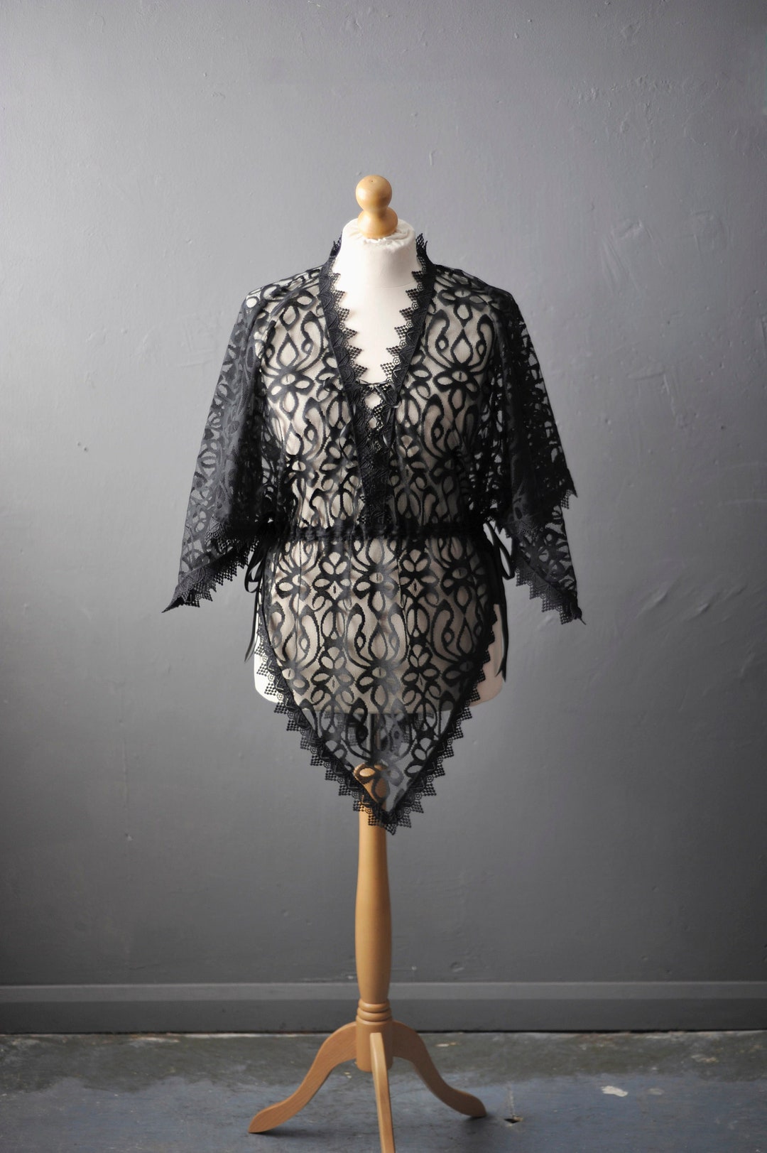 Sheer Lace Poncho Top, See Through Gothic Negligee, Witchy Summer ...
