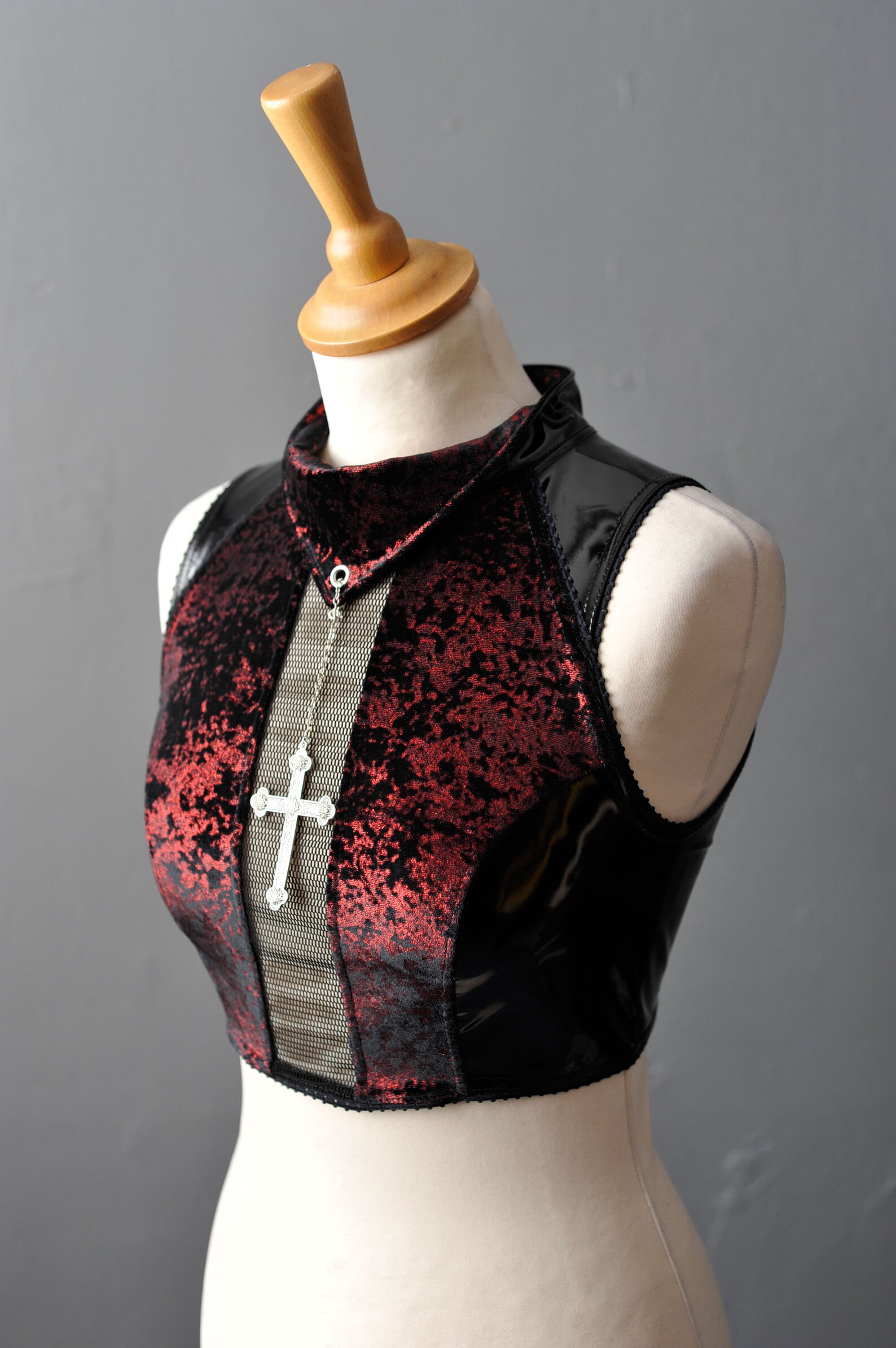 Metallic Velvet PVC Crop Top, Futuristic Goth Sleeveless Vest - Etsy