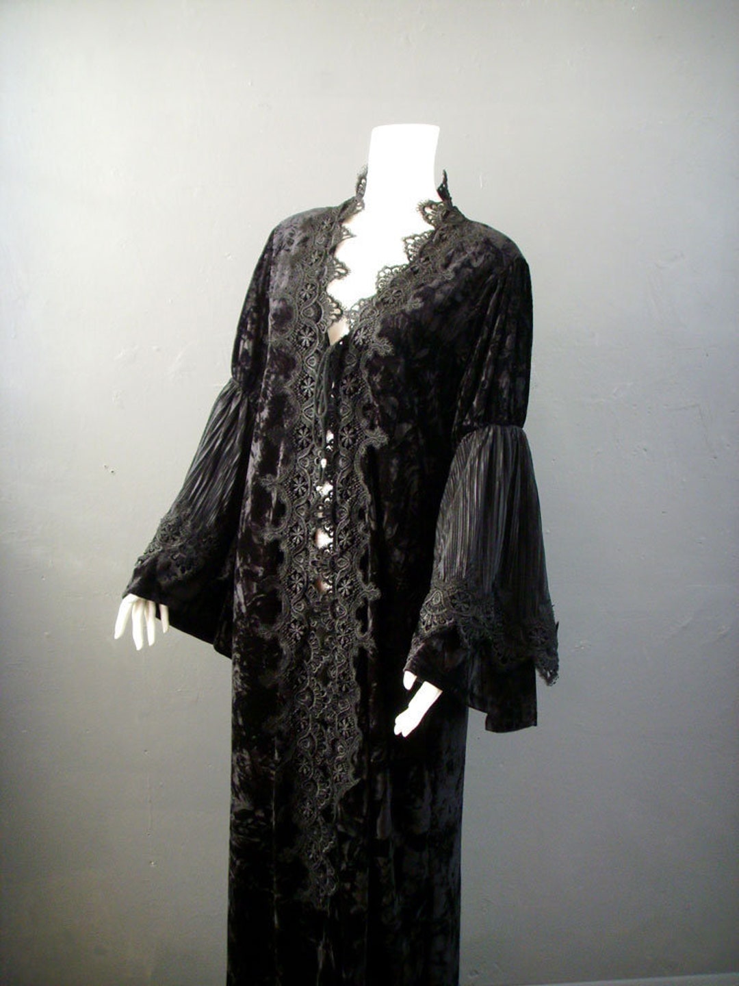 Gothic Velvet Duster Coat, Long Witchy Robe With Bell Sleeves, Small to ...