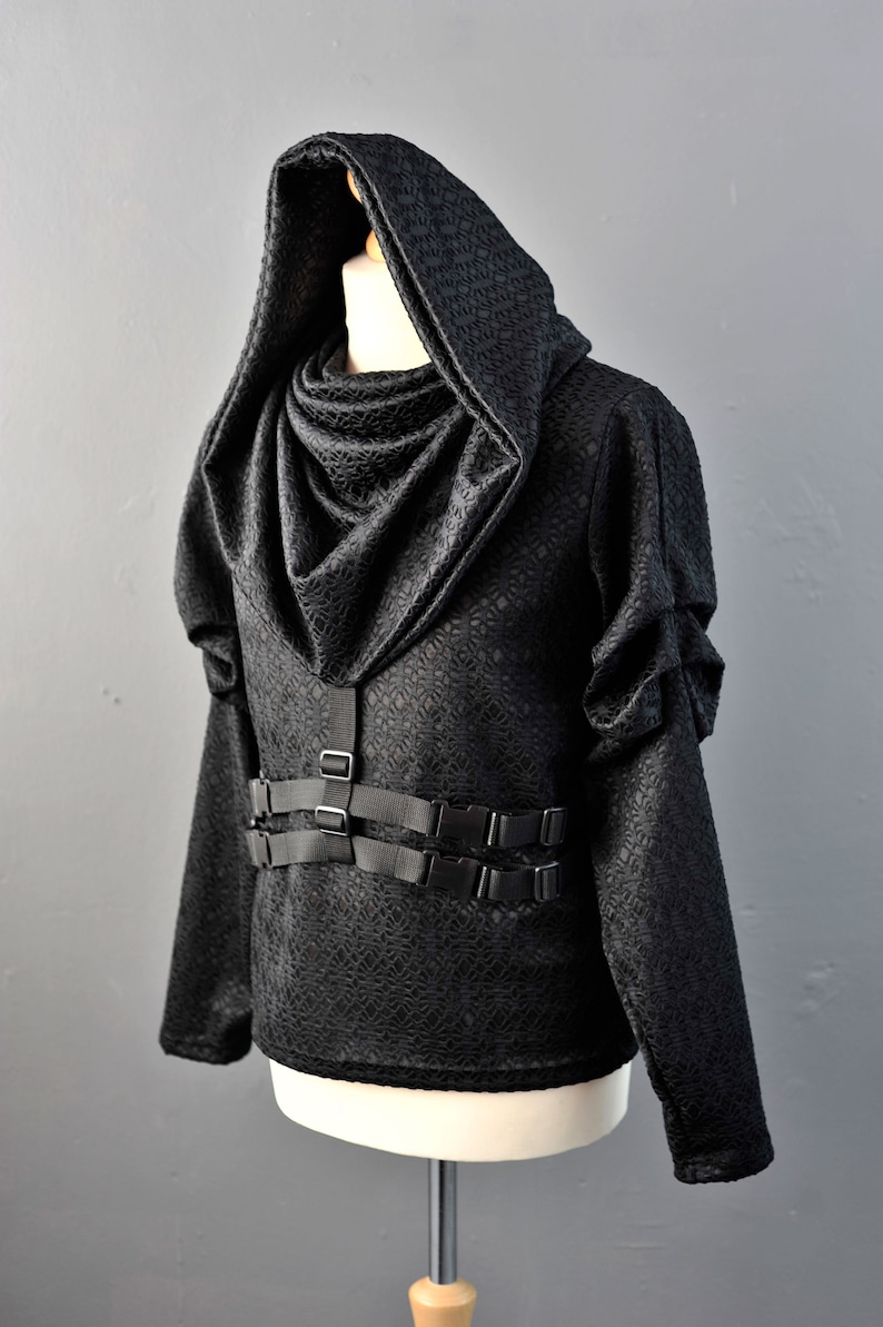 Cyberpunk Hooded Cowl Neck Top Futuristic Hoodie With Buckles - Etsy Sweden