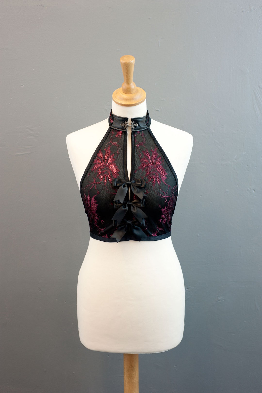 Satin Lace Halterneck Backless Crop Top Goth Small to Plus - Etsy