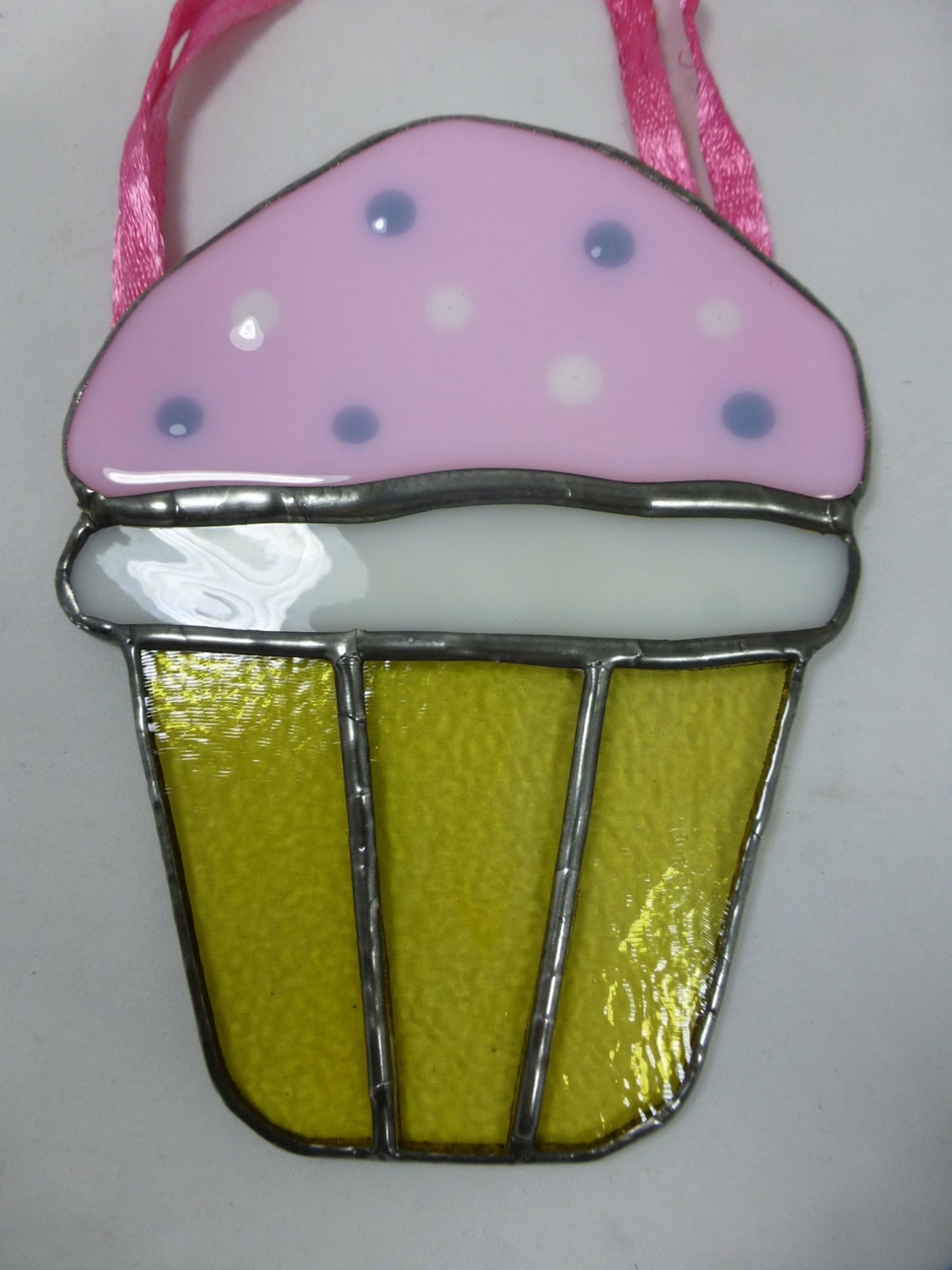 Stained Glass Cupcake With Fused Rose Pink Icing - Etsy