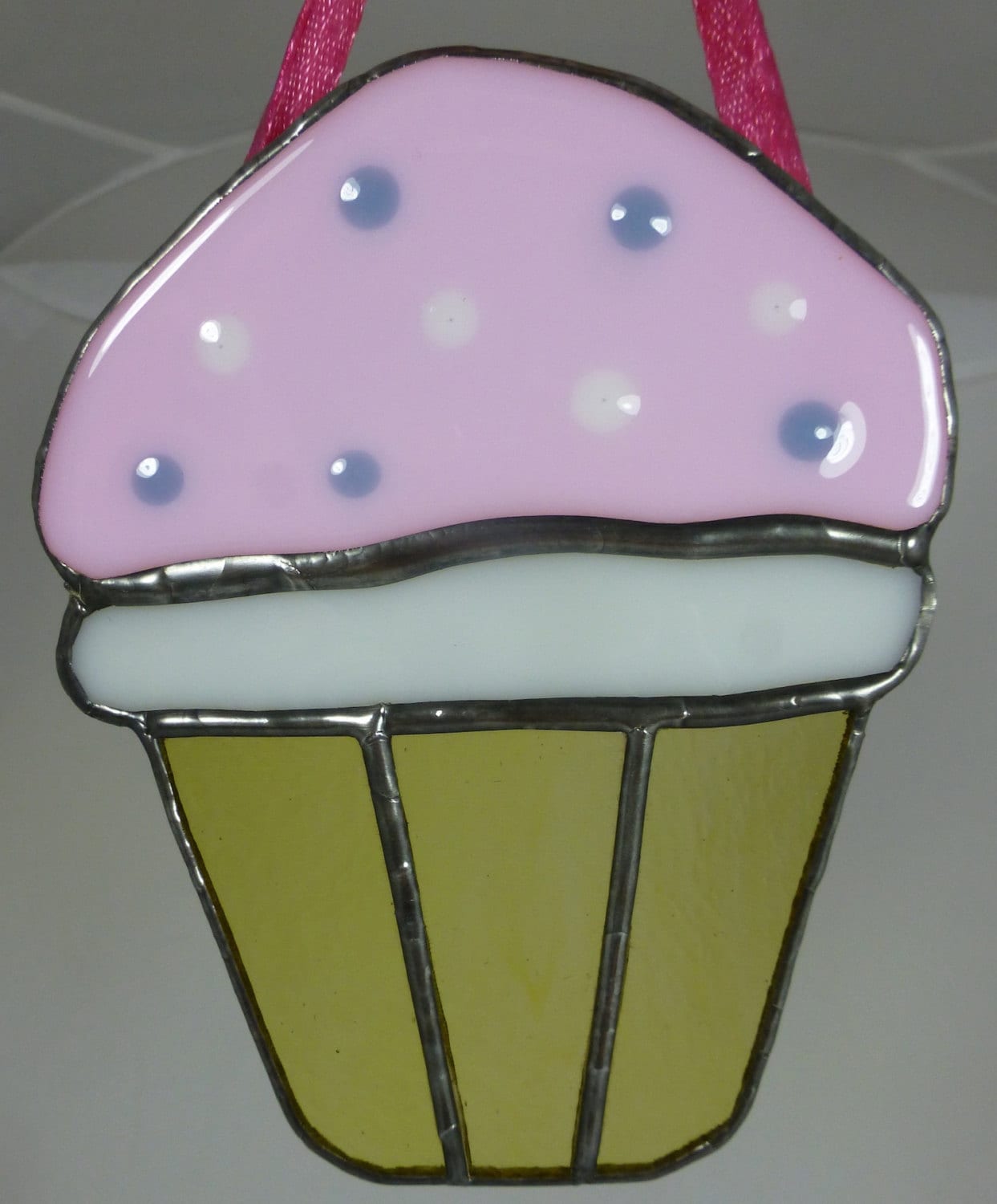 Stained Glass Cupcake With Fused Rose Pink Icing - Etsy