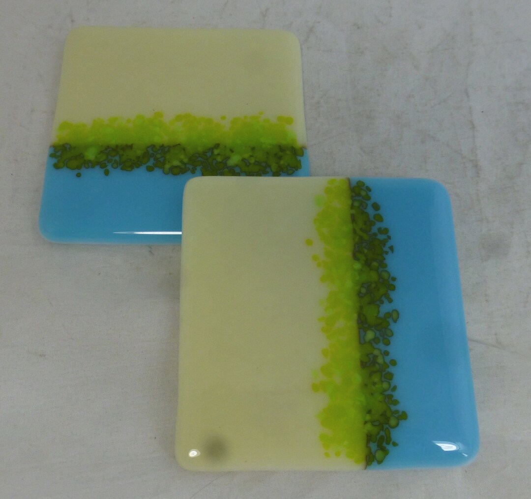 Cream and Baby Blue With Spring Green Accents Handmade Studio Glass ...