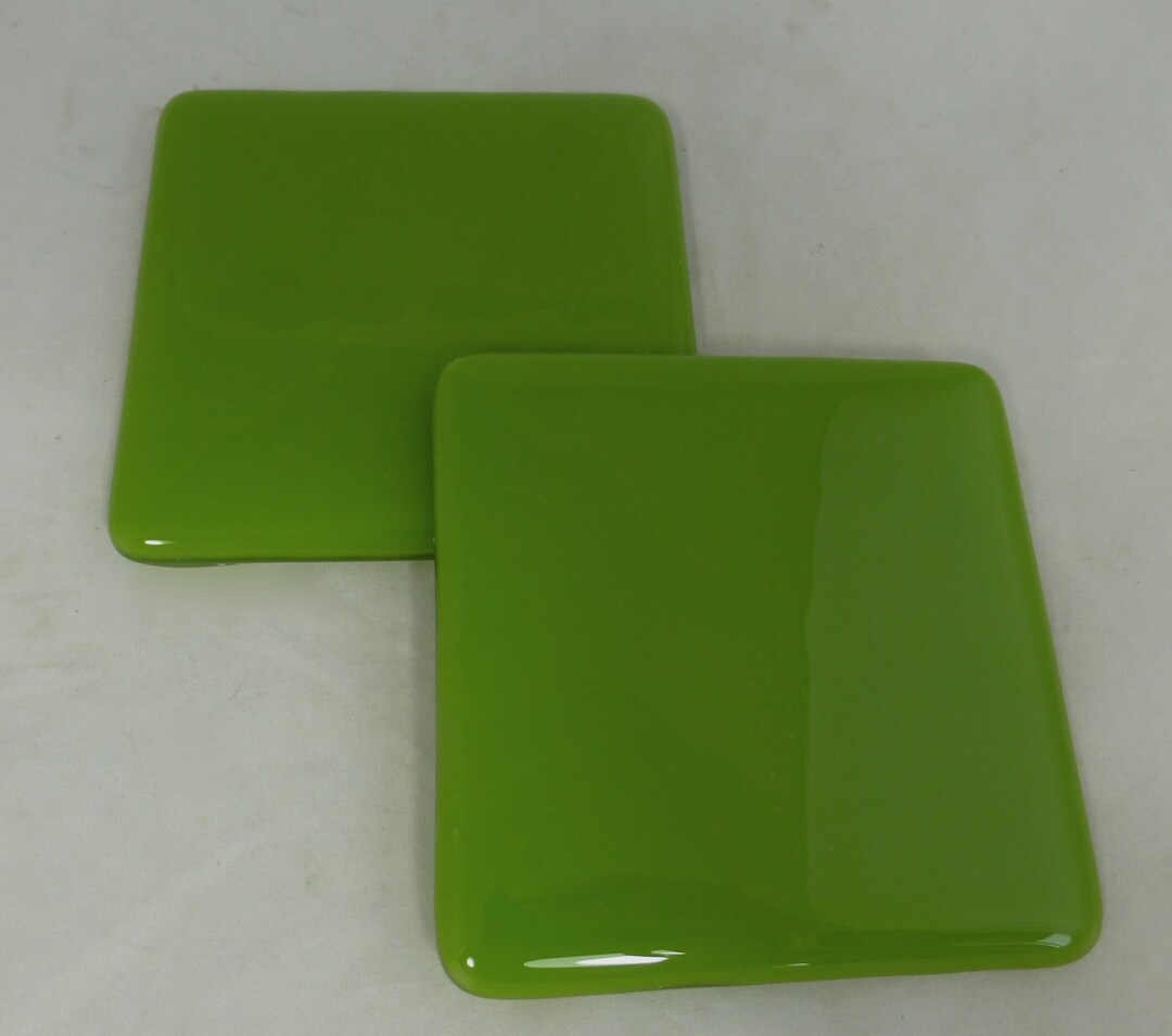 Green Hand Crafted Glass Coasters Pea Green Art Glass Set of 2 Hand ...