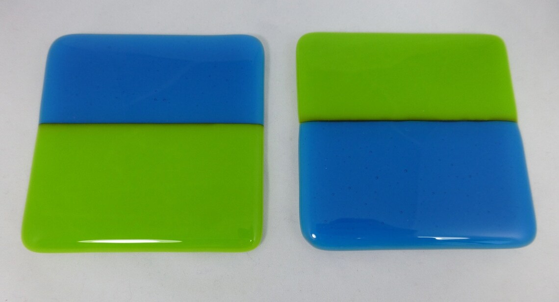 Hand Made Glass Coasters in Fun Turquoise and Zingy Spring | Etsy