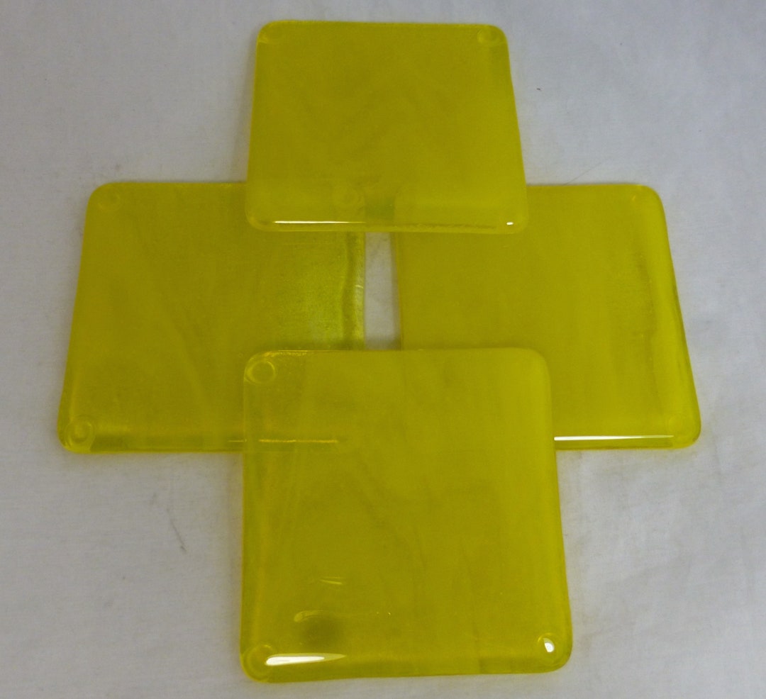 Sunshine Streaky Yellow Handmade Studio Glass Coasters Designer - Set ...
