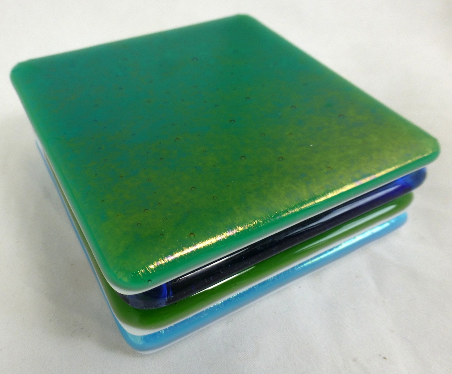 Hand Made Glass Coasters - Iridescent, Green, Turquoise, Blue - Set of ...