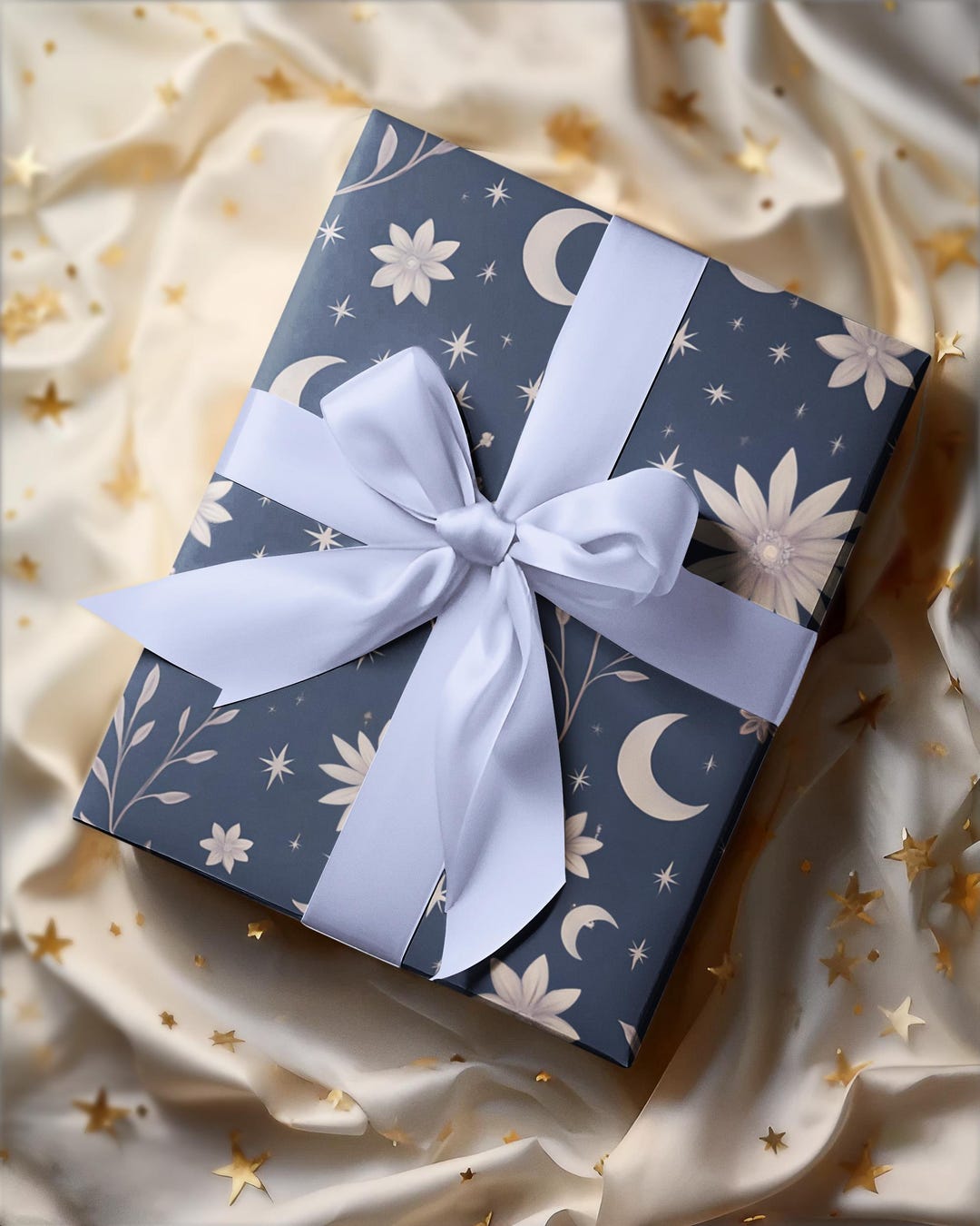 Moon and Flowers Wrapping Paper: Whimsical Celestial Gift Wrap - Etsy