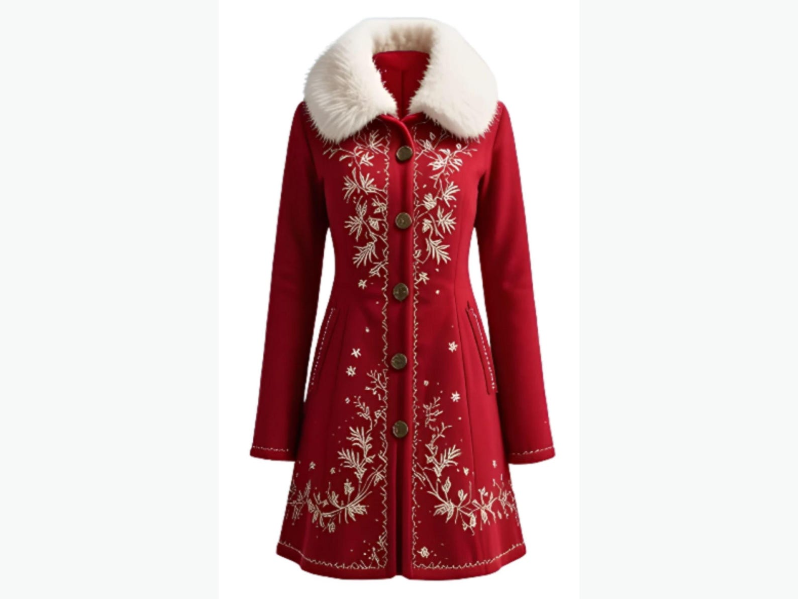 Christmas Red Wool Blend Coat for Women | Winter Holiday Coat With Faux ...