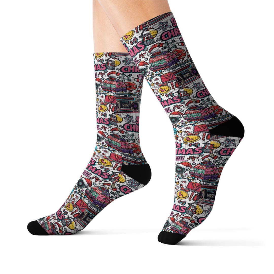 90s Christmas Collage Socks | Retro Cassette Mixtape Holiday Pattern - Etsy