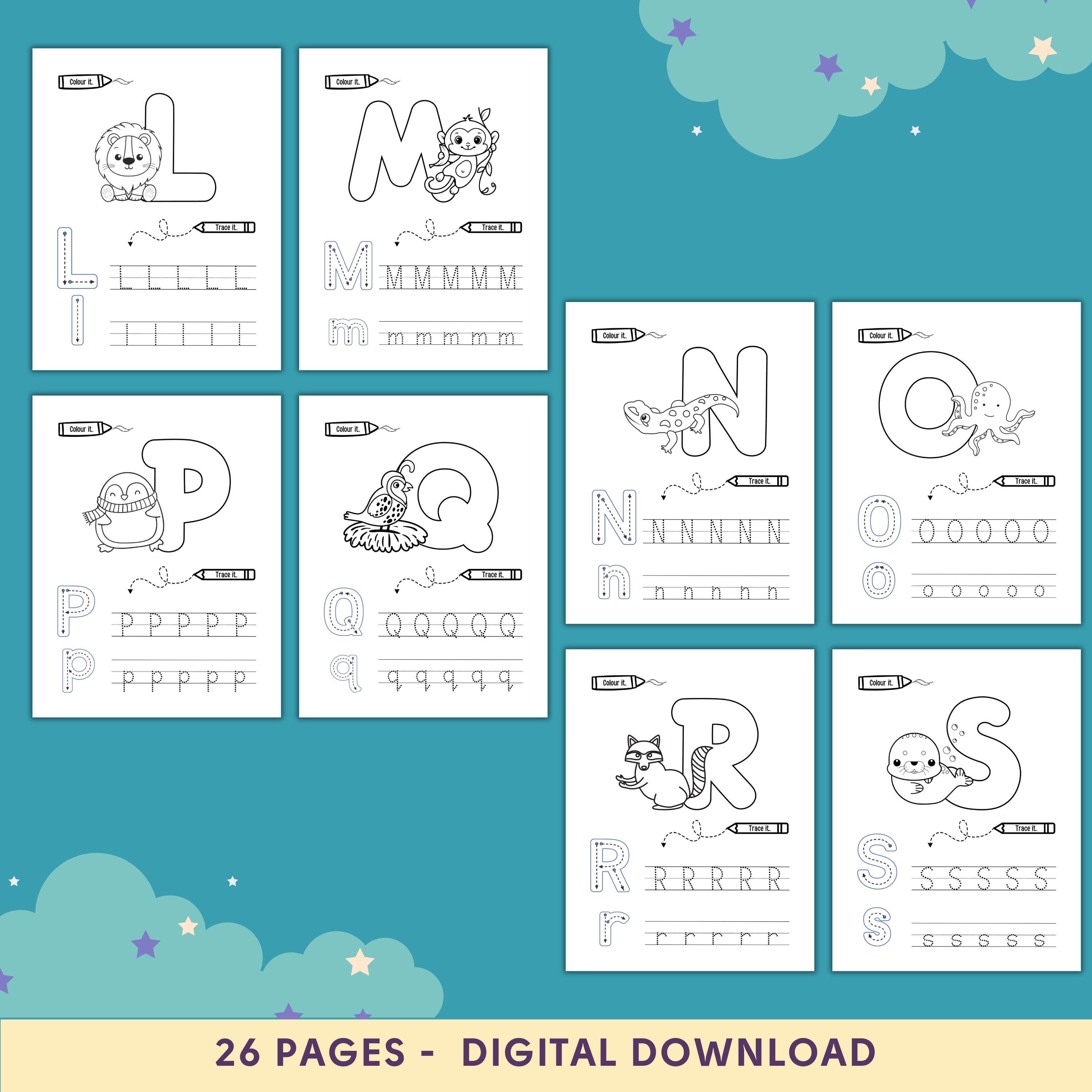 Animal Alphabet Tracing Coloring Pages Printable Homeschool Printables ...
