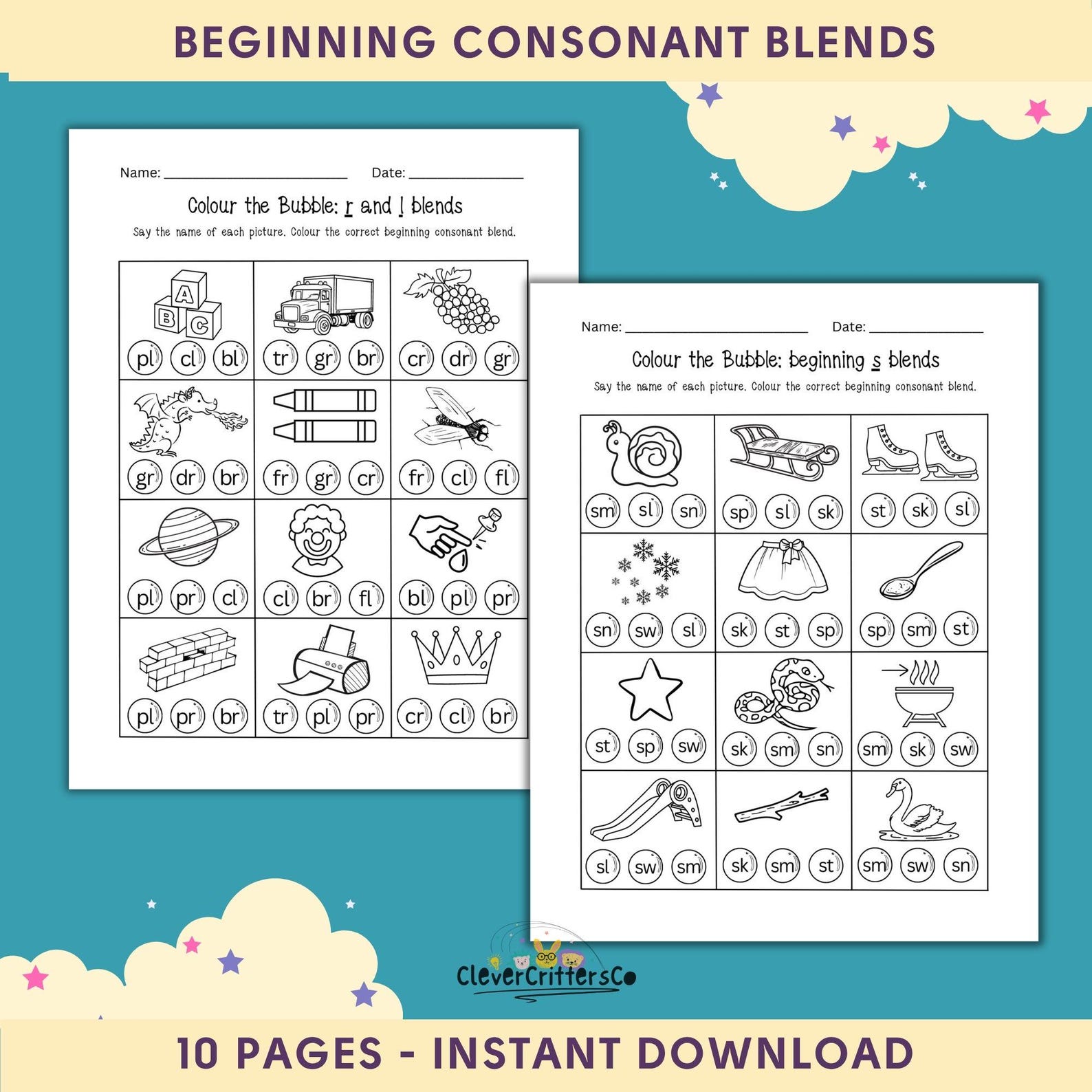Consonant Blends L-blends R-blend Digraph Phonics Reading Sight Words ...