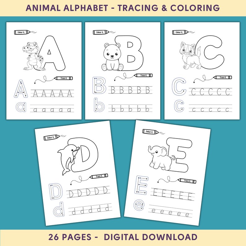Animal Alphabet Tracing Coloring Pages Printable Homeschool Printables ...