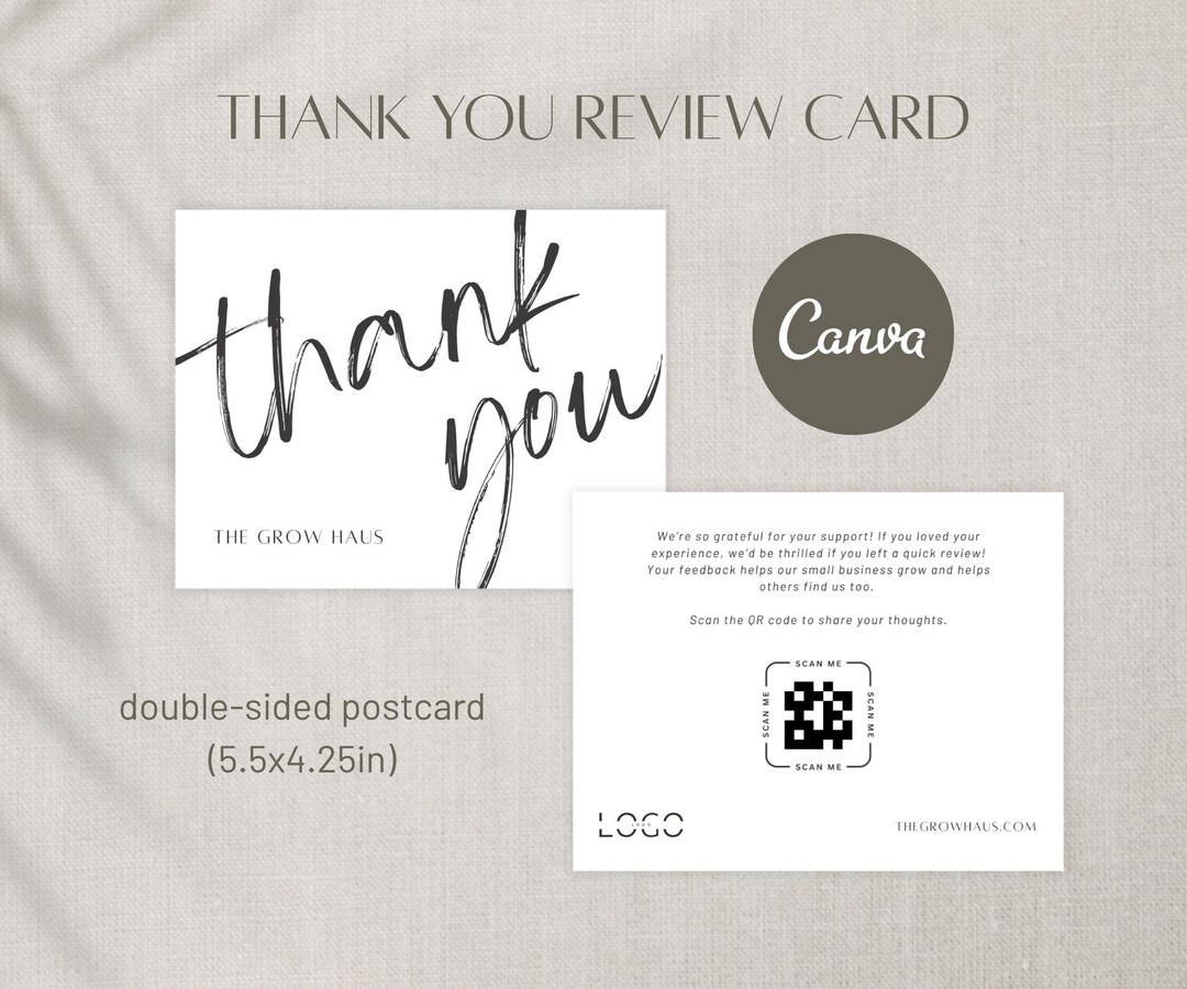 Thank You Review Card Template | Editable Canva Postcard for Small ...