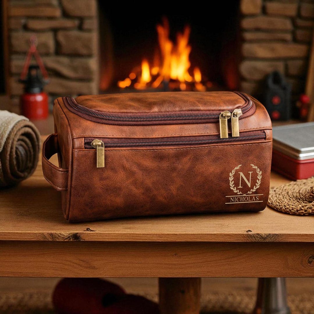 Personalized Leather Toiletry Bag for Men, Custom Engraved Dopp Kit ...