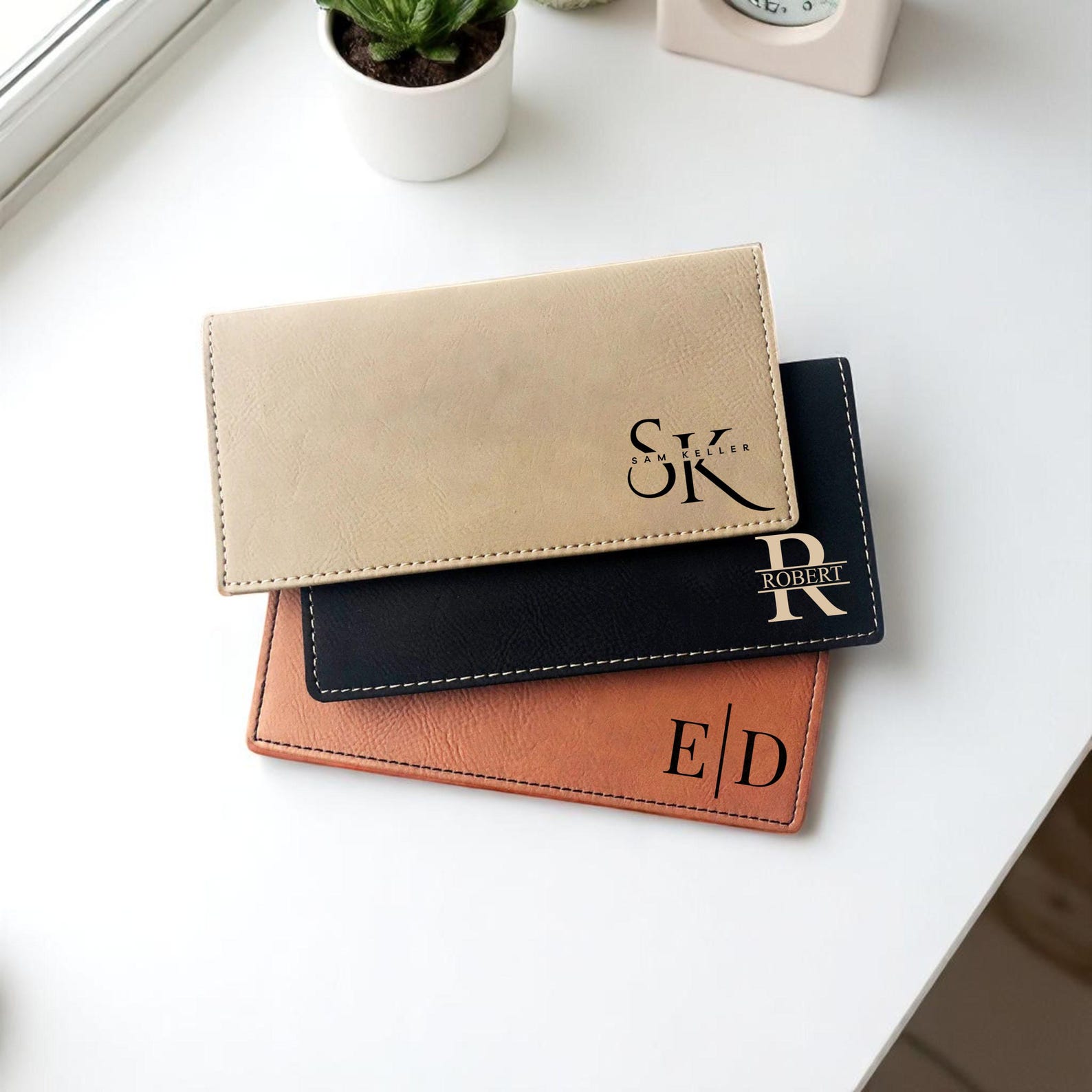 Custom Leather Checkbook Cover – Personalized Checkbook Wallet, Vegan ...