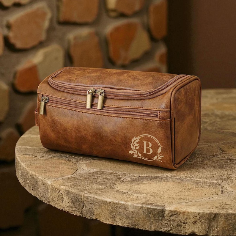 Personalized Leather Toiletry Bag for Men, Custom Engraved Dopp Kit ...