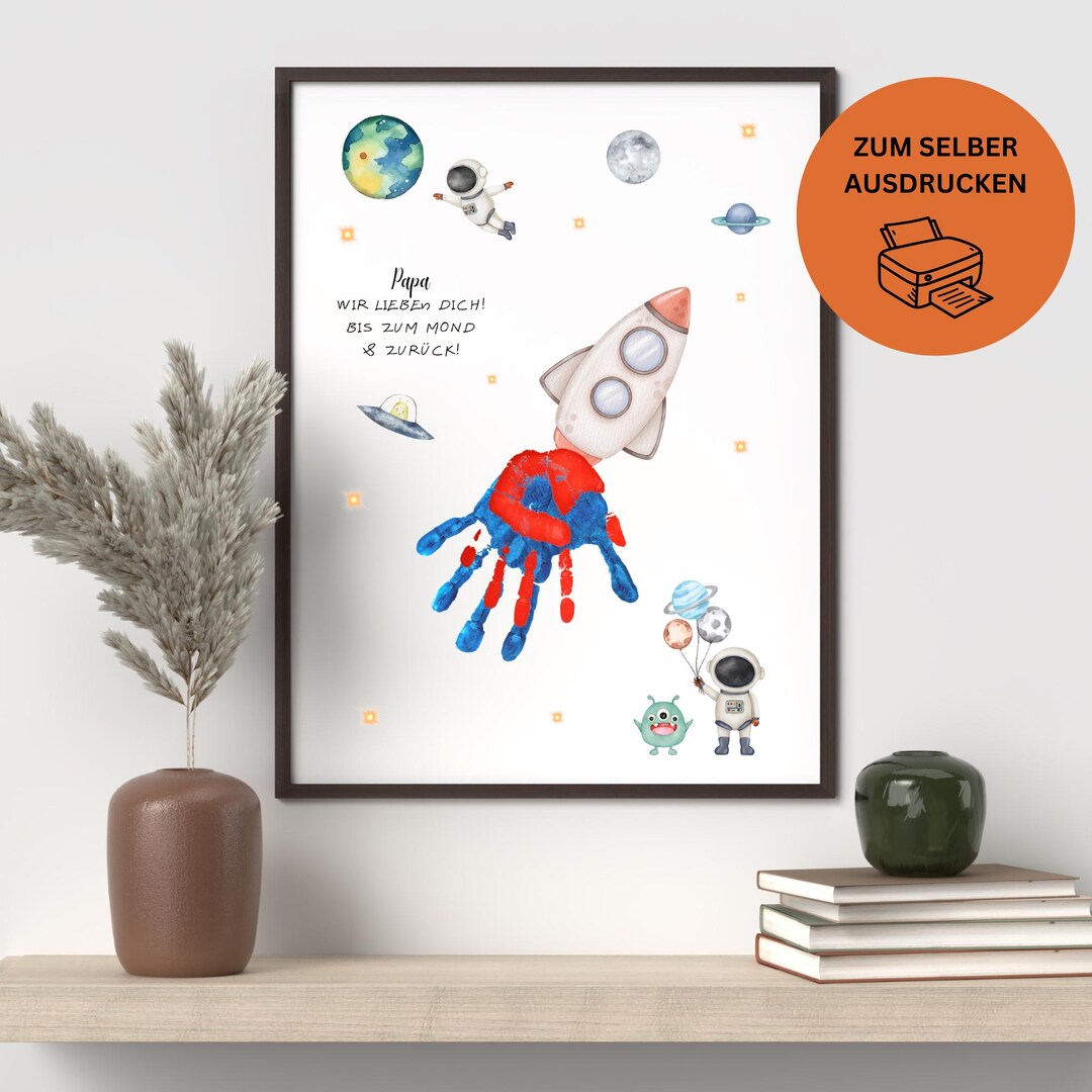 Personalized Rocket Handprint Template – DIY Father's Day Gift – Kids ...