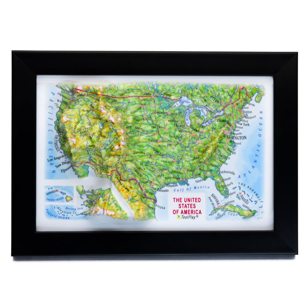 United States 3D Raised Relief Map - Etsy