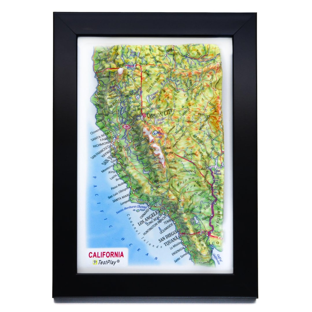 California 3D Raised Relief Map - Etsy