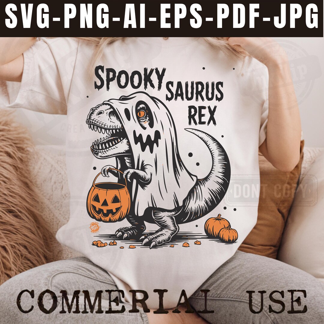Halloween Spookysaurus Rex T-rex, Ghost Dinosaur SVG PNG (digital Files ...